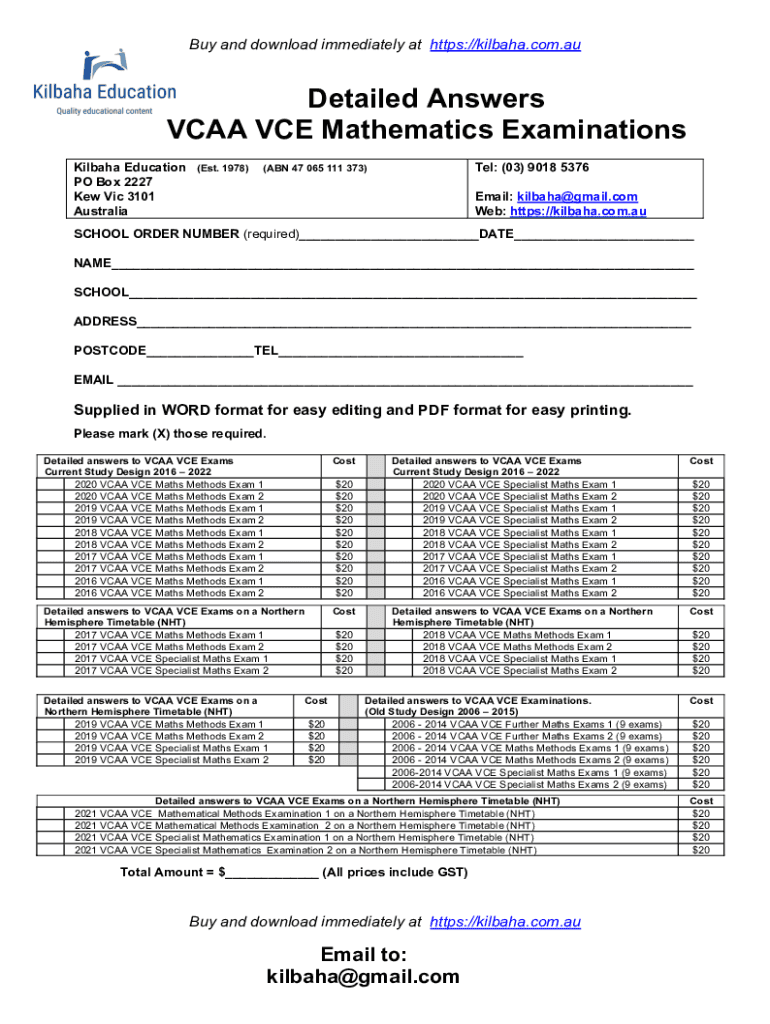 Fillable Online Mathematical Methods - VCAA Fax Email Print - pdfFiller