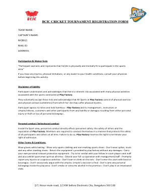 Fillable Online BCIC CRICKET TOURNAMENT REGISTRATION FORM Fax Email ...