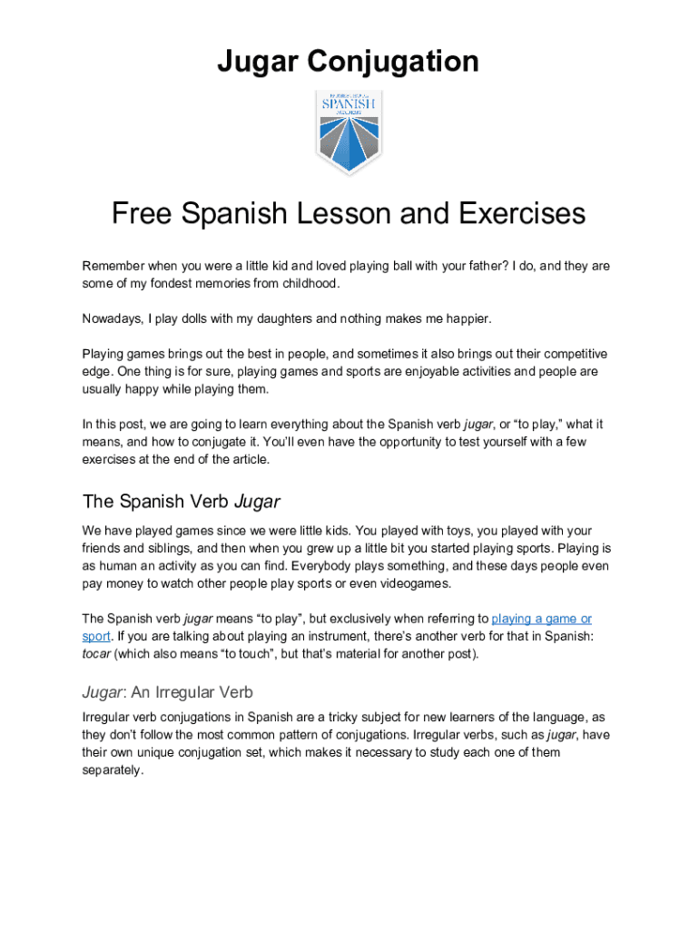 Fillable Online A Guide to the Jugar Conjugation in Spanish ...