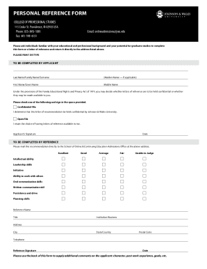 Fillable Online online jwu Personal Reference Form. JWU Personal ...