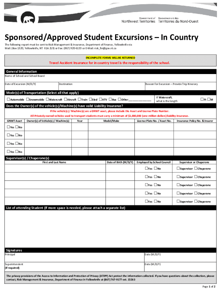 Fillable Online Student Excursion Form- In Country v1.pdf Fax Email ...