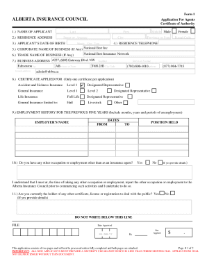 Fillable Online Get Form 1 ALBERTA INSURANCE COUNCIL Application For ...