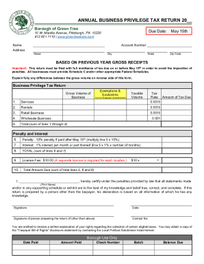 Fillable Online ANNUAL BUSINESS PRIVILEGE TAX RETURN 20 Fax Email Print ...