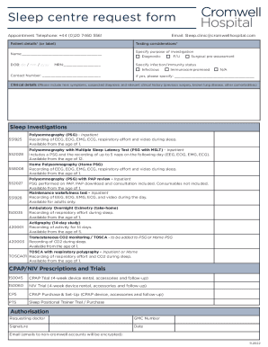 Fillable Online Sleep centre request form - Cromwell Hospital Fax Email ...