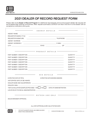 Fillable Online 2021 DEALER OF RECORD REQUEST FORM - EOTECH Fax Email ...