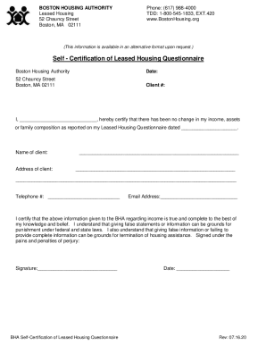 Fillable Online Self - Certification Of Other Income - Boston Housing Authority Fax Email Print ...