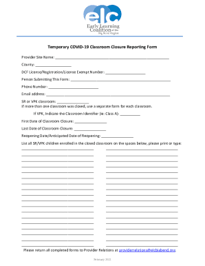 Fillable Online Temporary COVID-19 Classroom Closure Reporting Form Fax ...