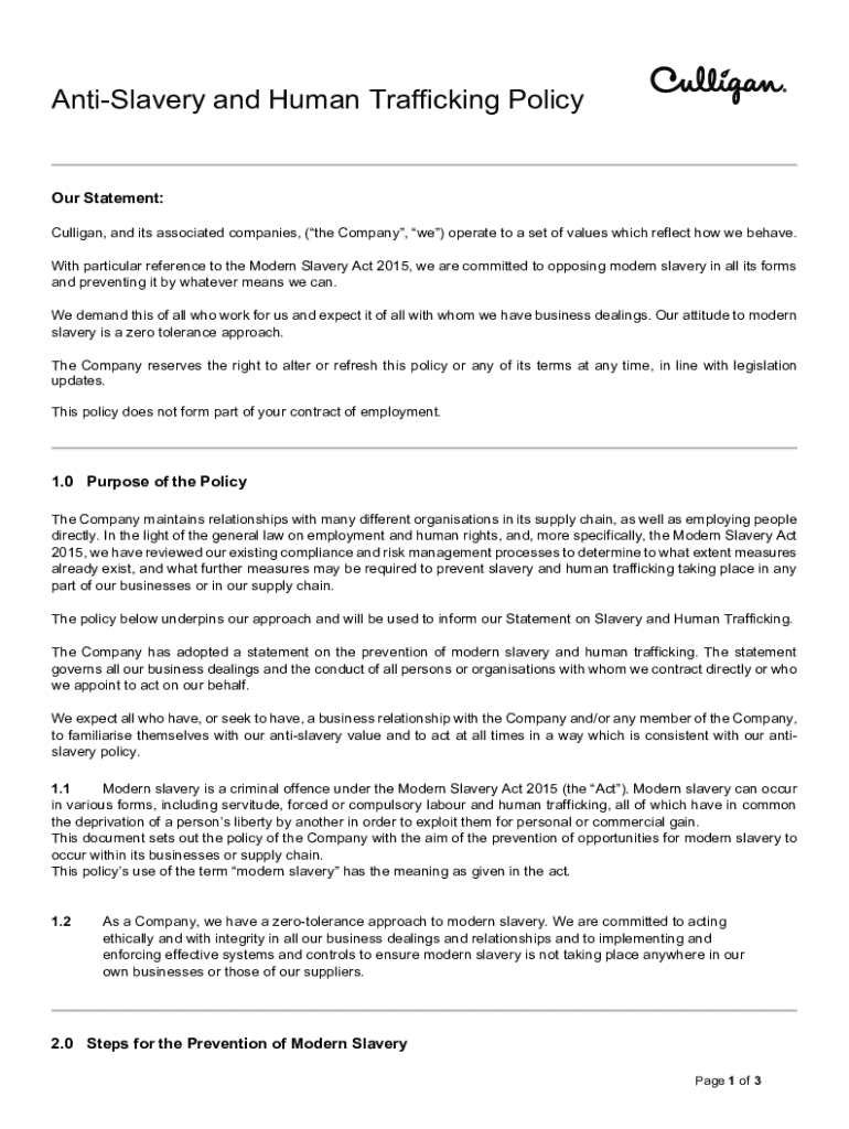 Fillable Online Anti-Slavery and Human Trafficking Statement and Policy ...