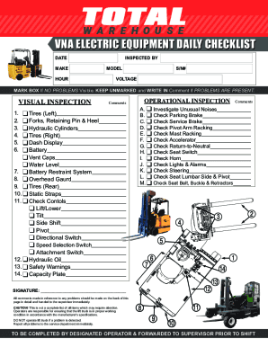 Fillable Online EQUIPMENT DAILY CHECKLIST AND SAFETY INSPECTION ... Fax ...