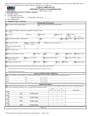 Fillable Online NAIC Uniform Application for Individual Producer ...