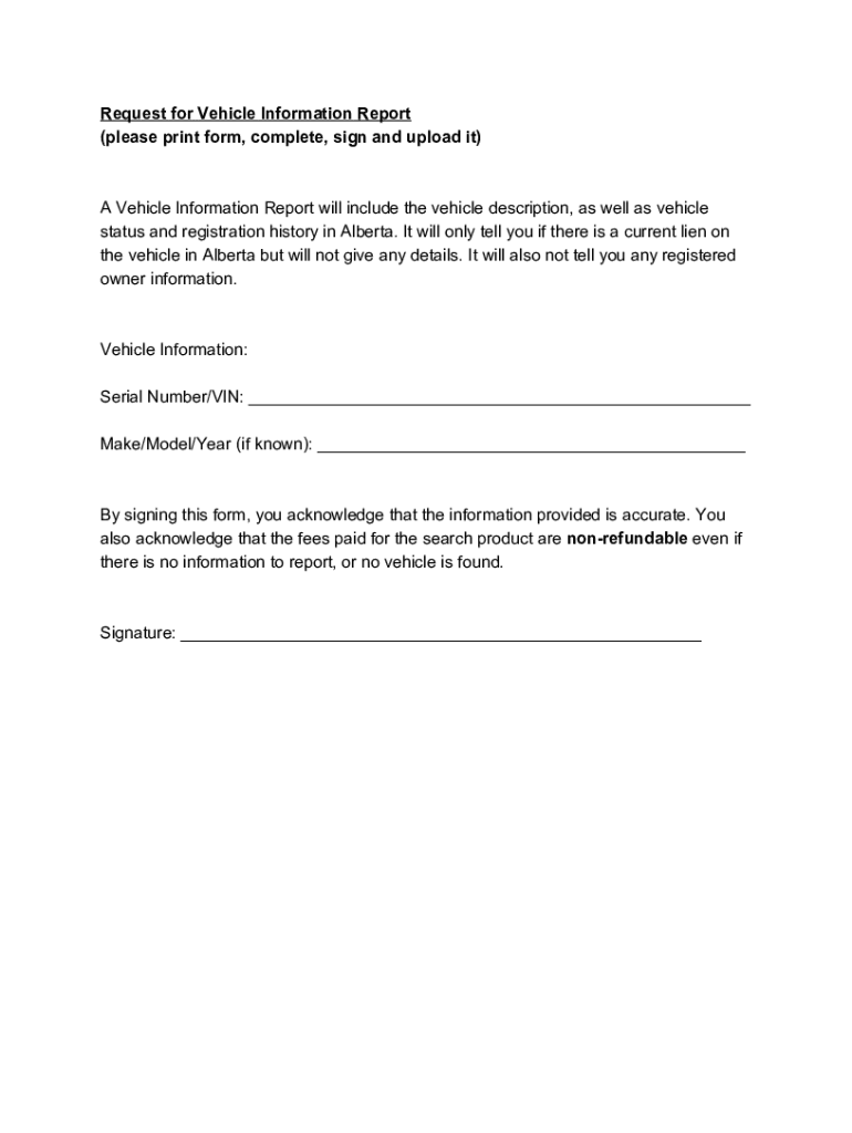 Fillable Online Request for Vehicle Information Report - Millwoods ...
