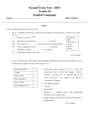 Fillable Online Grade 10 Second Term Test English Paper Answers ... Fax ...