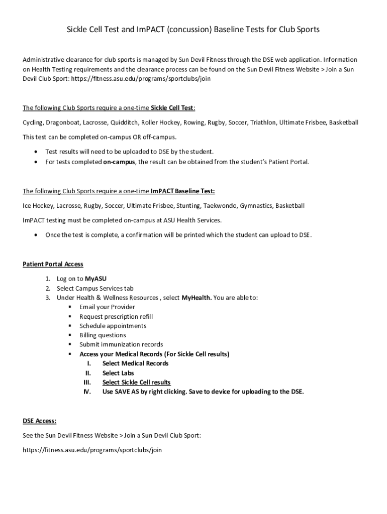 Fillable Online Sickle Cell Test and ImPACT (concussion) Baseline Tests ...