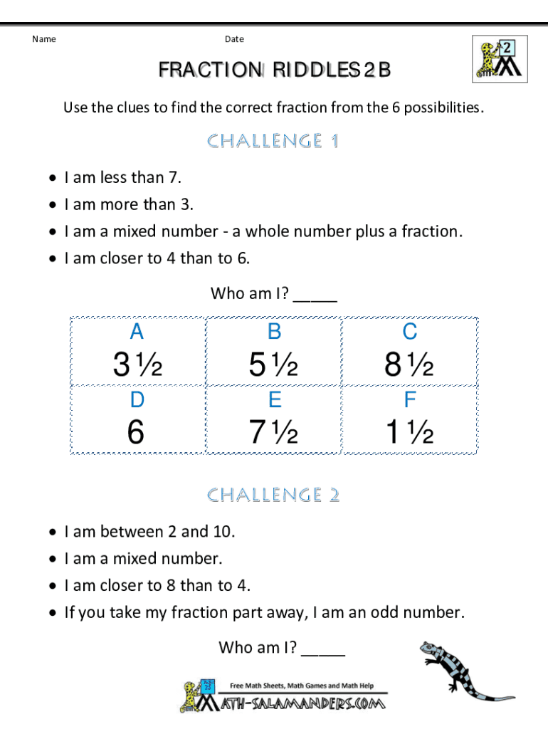 Fillable Online Fraction Riddles 2B Answers2nd grade math worksheets ...