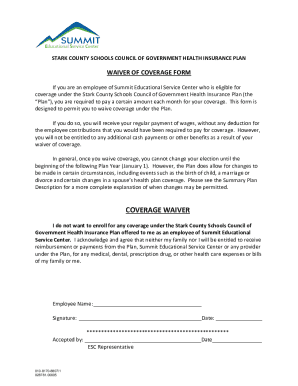 Fillable Online waiver of coverage form - Summit ESC Fax Email Print ...