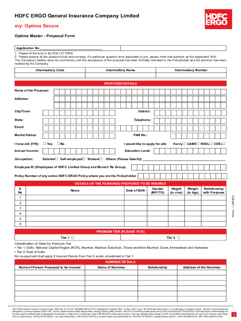 Fillable Online Claim Form - my: Optima Secure - HDFC Ergo Fax Email ...
