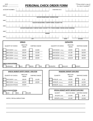 Fillable Online PERSONAL CHECK ORDER FORM Fax Email Print - pdfFiller