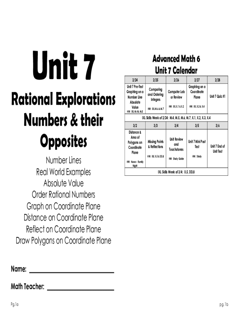 Fillable Online Unit 7: Rational Explorations: Numbers & their ...