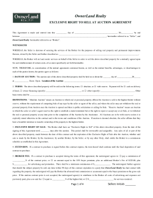 Fillable Online exclusive right to sell at auction agreement Fax Email ...