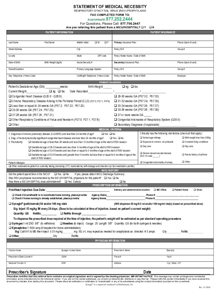 Fillable Online STATEMENT OF MEDICAL NECESSITY - Vantage Health Plan Fax Email Print - pdfFiller