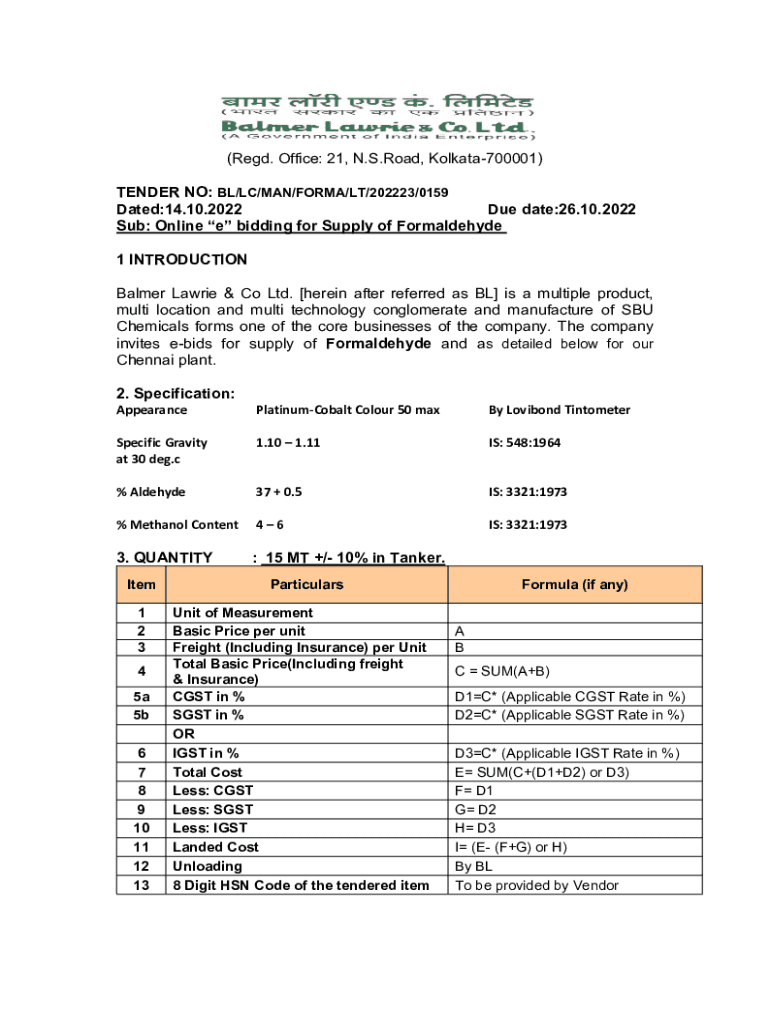 Fillable Online (Regd. Office: 21, N.S.Road, Kolkata-700001) TENDER NO ...