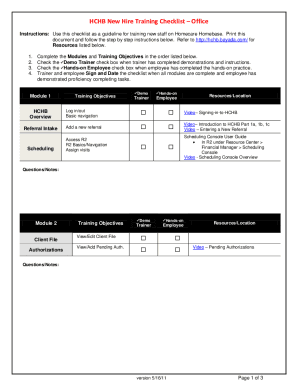 Fillable Online HCHB New Hire Training Checklist Therapy - US Legal ...