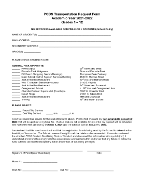 Fillable Online PCDS Transportation Request Form Academic Year 2021 ...