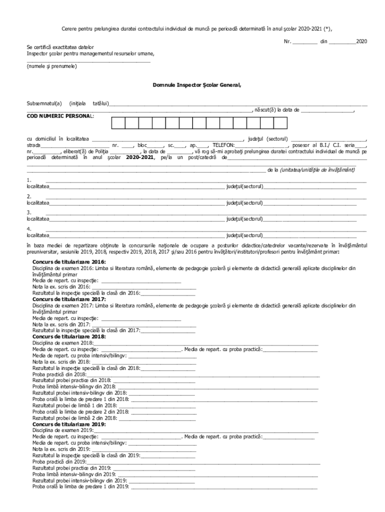 Fillable Online Cerere Pentru Prelungirea Duratei Contractului ...