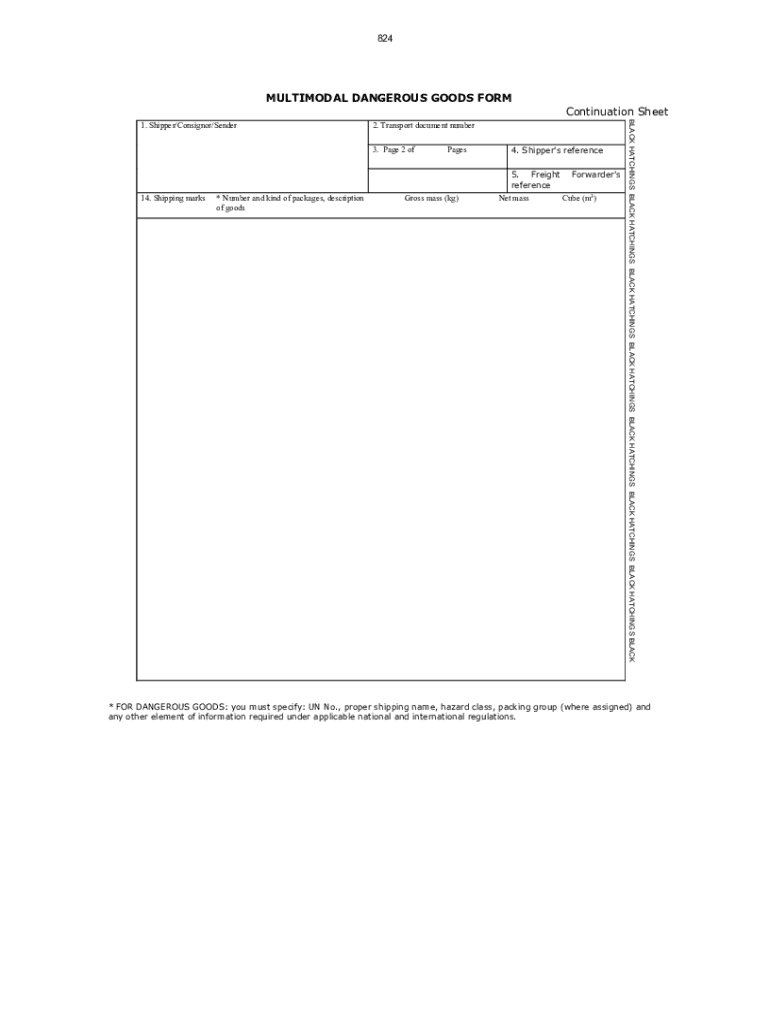 Fillable Online MULTIMODAL DANGEROUS GOODS FORM Continuation Sheet Fax Email Print - pdfFiller