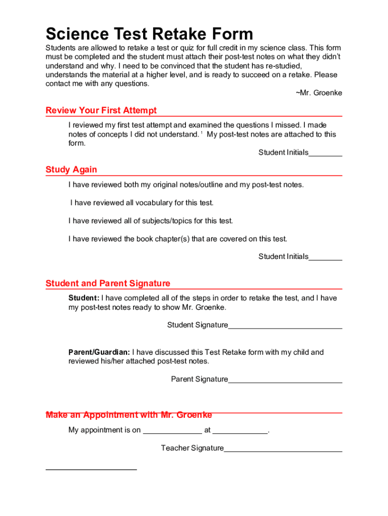 Fillable Online Test Retake Form Teaching Resources - TPT Fax Email ...