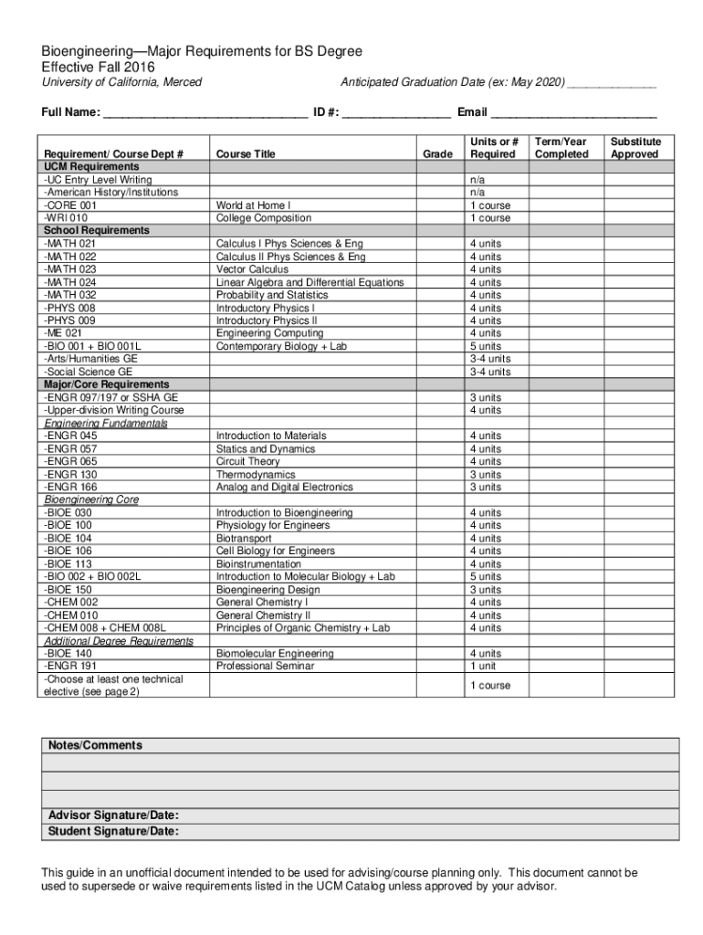 Fillable Online engr-advising ucmerced Program: Biomedical Engineering, PhD - University of ...
