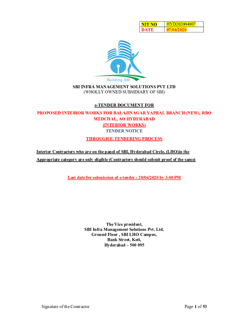 Fillable Online Signature of the Contractor Page 1 of 53 NIT NO ... Fax ...