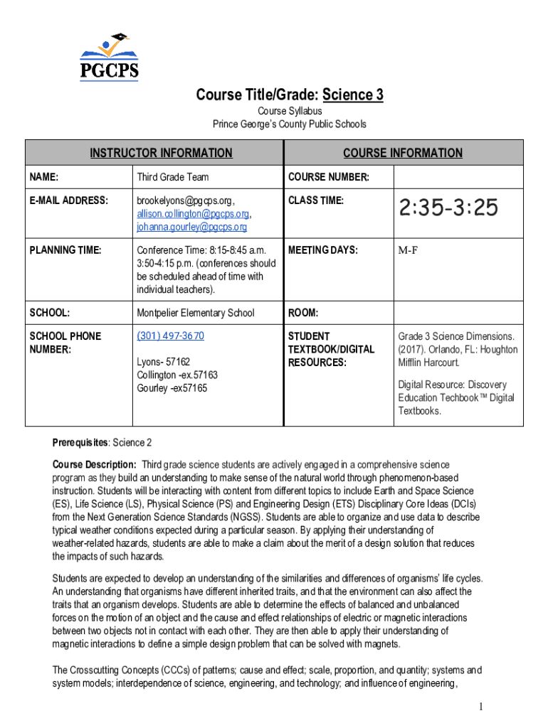 Fillable Online Science 3 - Prince George's County Public Schools ...