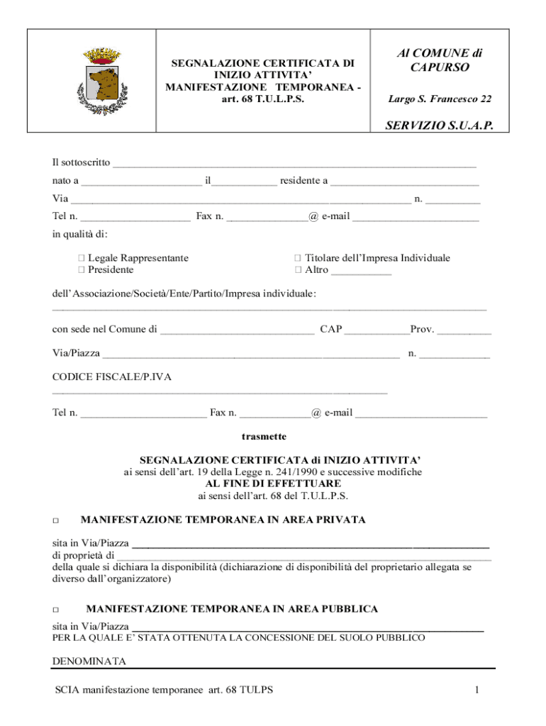Compilabile Online SCIA MANIFESTAZIONI TEMPORANEA.doc Fax Email Stampa ...