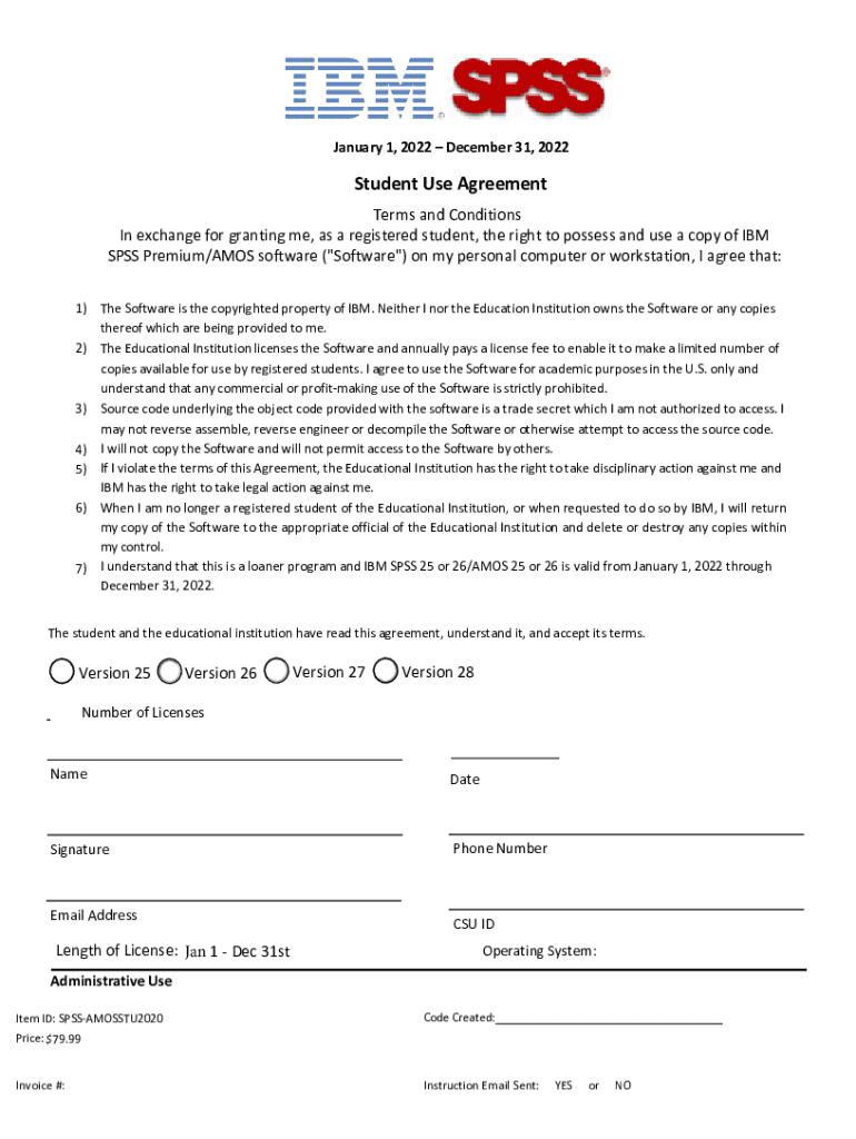 Fillable Online 2022 SPSS Student License Form.docx Fax Email Print ...