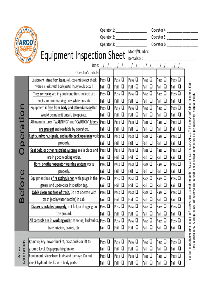 Fillable Online Weekly Equipment Inspection Sheet.xlsx Fax Email Print ...