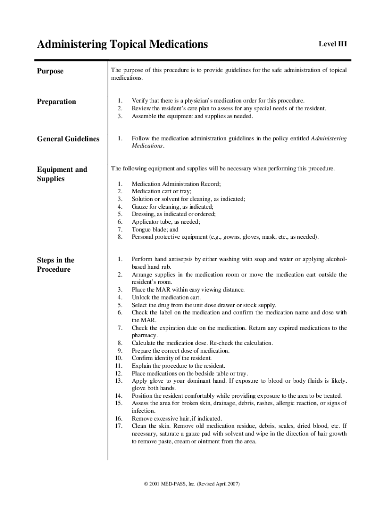 Fillable Online Administering Topical Medications. Procedure Fax Email Print - pdfFiller