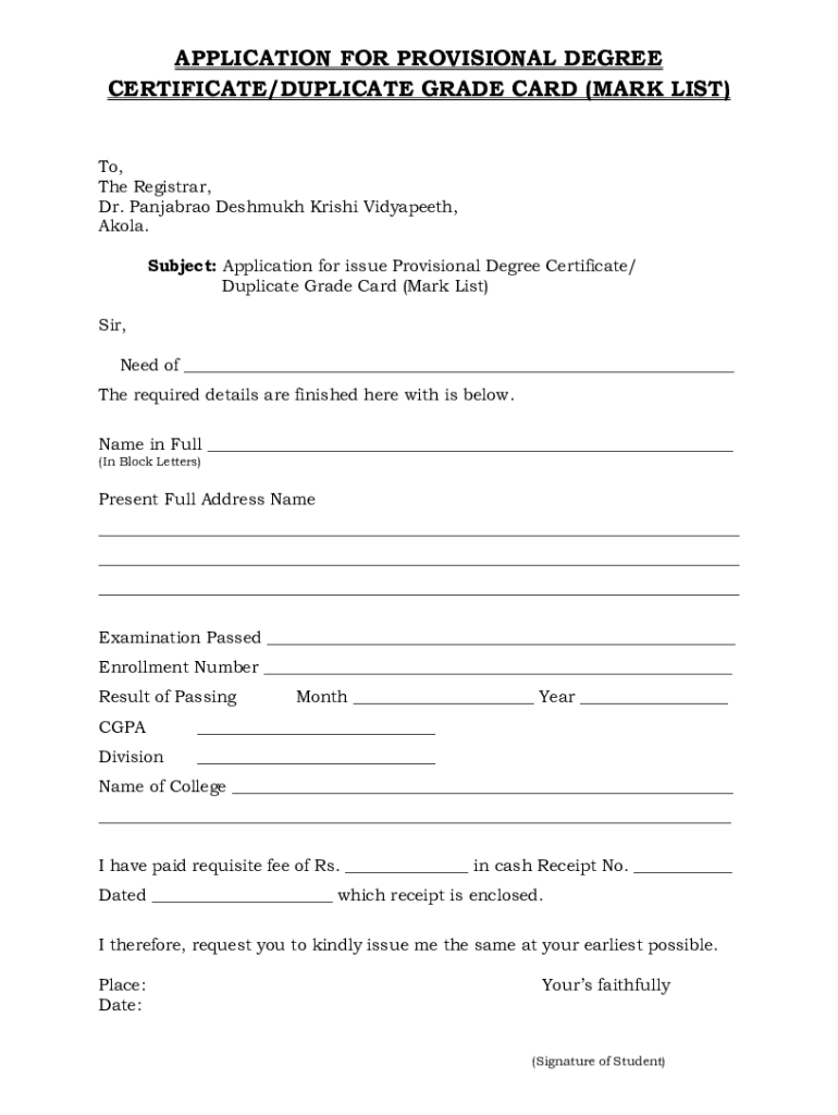 Fillable Online Application for issuing the duplicate mark card/s, mark-sheet/s ... Fax Email ...