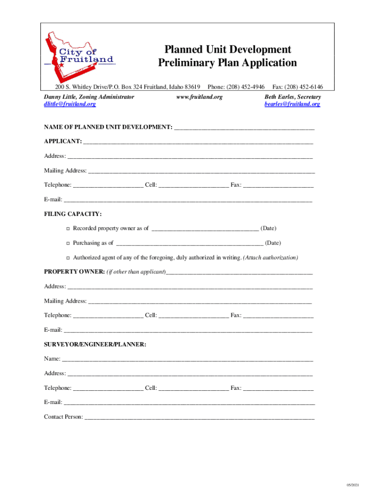 Fillable Online Planned Unit Development Preliminary Plan Application Fax Email Print - pdfFiller