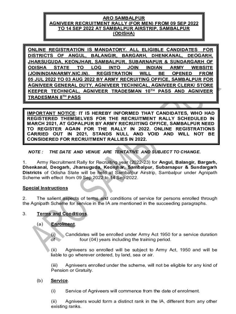 Fillable Online ARO Sambalpur Indian Army Recruitment Rally Admit Card ...