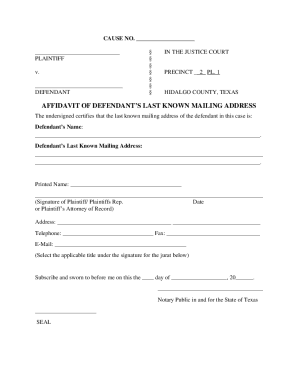 Fillable Online AFFIDAVIT OF DEFENDANT'S LAST KNOWN MAILING ADDRESS Fax ...