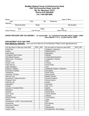 Fillable Online MedStar Health: Medical Center at Bel Air Medical ...