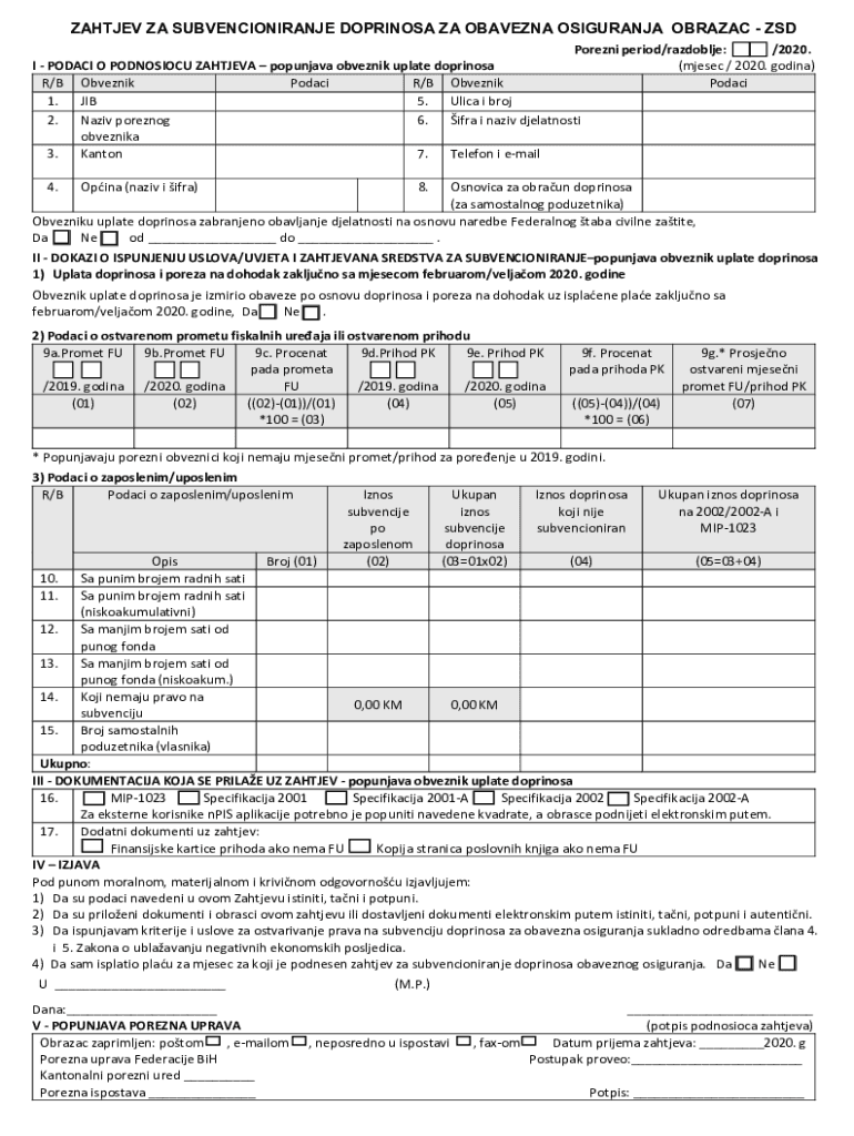 Fillable Online Upute i zahtjev za subvencioniranje doprinosa - Konto-ba.com Fax Email Print ...