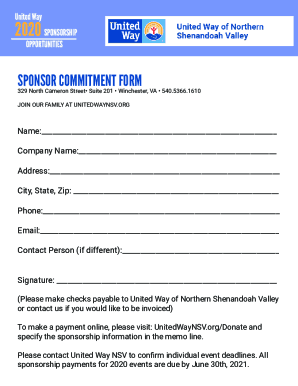Fillable Online SPONSOR COMMITMENT FORM Fax Email Print - pdfFiller