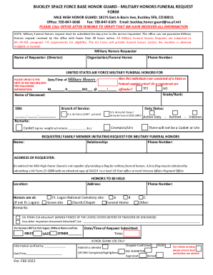 Fillable Online BUCKLEY SPACE FORCE BASE HONOR GUARD - MILITARY HONORS ...