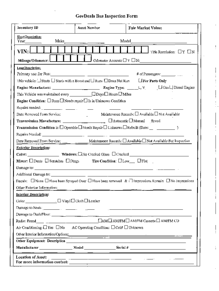 Fillable Online GovDeals Bus Inspection Form Fax Email Print - pdfFiller