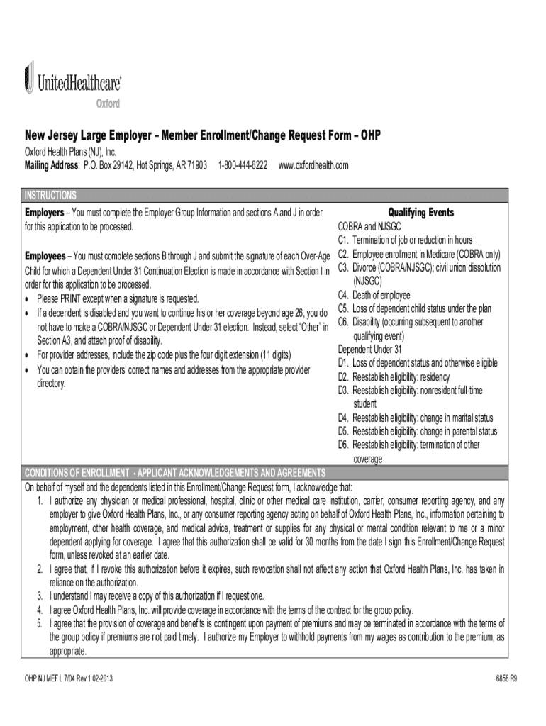 Fillable Online Large Group Enrollment / Change Request OHP Fax Email Print - pdfFiller
