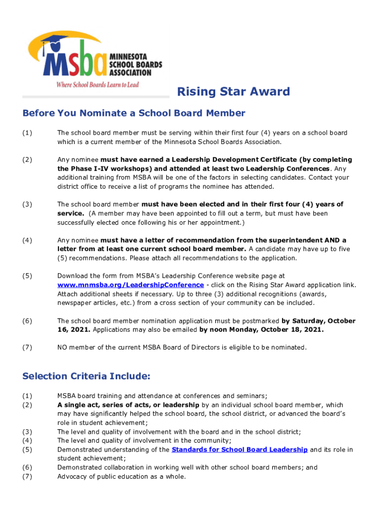 Fillable Online 2022 MSBA Rising Star Award Nomination Form Fax Email Print - pdfFiller