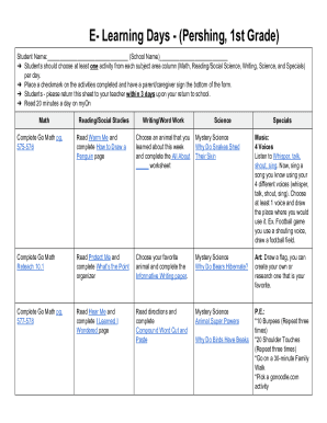 Fillable Online E- Learning Days - (Pershing, 1st Grade) Fax Email ...
