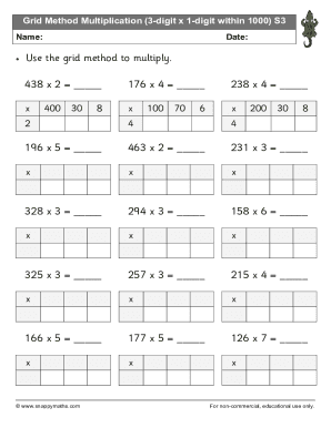 Fillable Online Multiplying 3-digit by 1-digit (Grid Method). Written ...